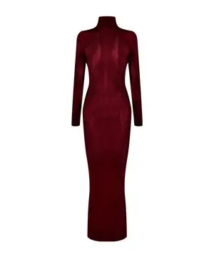 SELF-PORTRAIT Ribbed Knit High Neck Maxi Dress