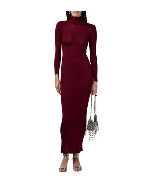 SELF-PORTRAIT Ribbed Knit High Neck Maxi Dress