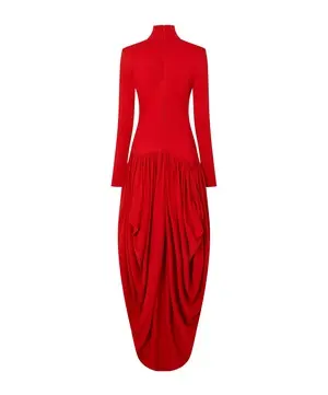 Magda Butrym Long Sleeve High Neck Dress - Red