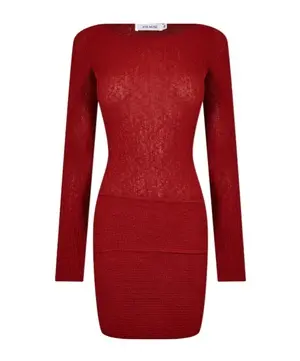 AYA MUSE Ribbed Knit Mini Dress With Boat Neck And Wrap Detail
