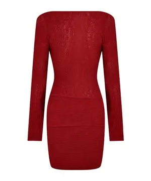 AYA MUSE Ribbed Knit Mini Dress With Boat Neck And Wrap Detail