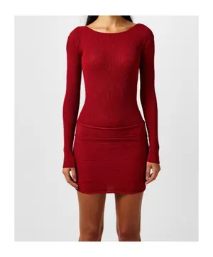 AYA MUSE Ribbed Knit Mini Dress With Boat Neck And Wrap Detail