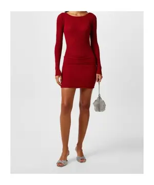 AYA MUSE Ribbed Knit Mini Dress With Boat Neck And Wrap Detail