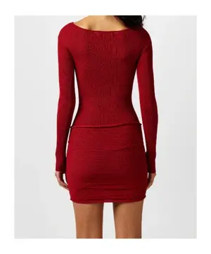AYA MUSE Ribbed Knit Mini Dress With Boat Neck And Wrap Detail