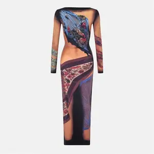 MARINE SERRE Long-sleeve Printed Maxi Dress