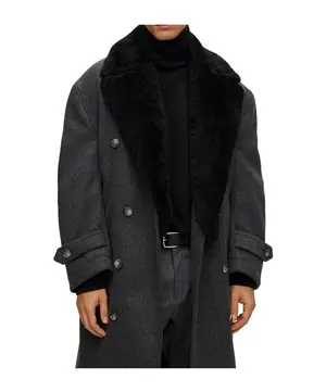 Hugo Boss Double-breasted Wool Coat With Fur Collar