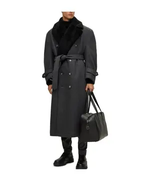 Hugo Boss Double-breasted Wool Coat With Fur Collar