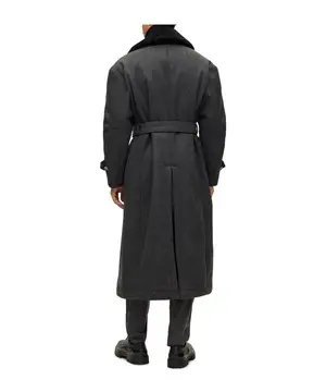 Hugo Boss Double-breasted Wool Coat With Fur Collar