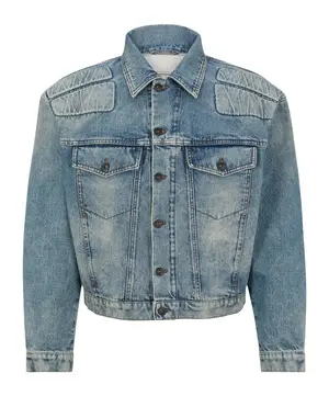 Hugo Boss Cropped Denim Jacket With Textured Shoulder Panels