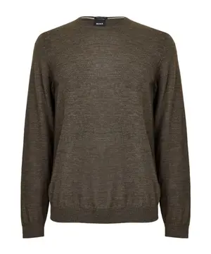 Hugo Boss Leno Knit Jumper In Soft Virgin Wool - Brown