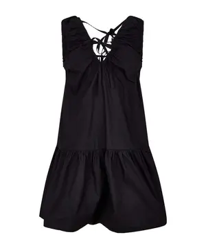 GANNI Cotton Poplin Mini Dress With Ruched Bust And Open Back Lace-up - Black