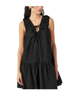 GANNI Cotton Poplin Mini Dress With Ruched Bust And Open Back Lace-up - Black