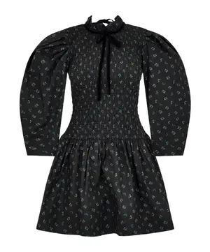GANNI Printed Ruffled Tie-waist Mini Dress