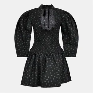 GANNI Printed Ruffled Tie-waist Mini Dress