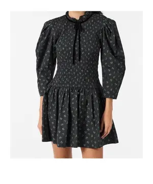 GANNI Printed Ruffled Tie-waist Mini Dress