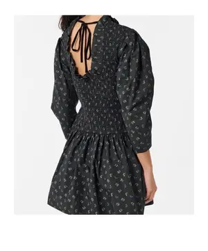GANNI Printed Ruffled Tie-waist Mini Dress