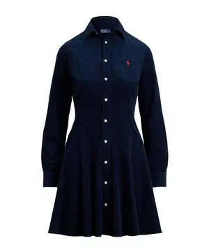 Polo Ralph Lauren Navy Corduroy Shirt Dress With Embroidered Logo - Black