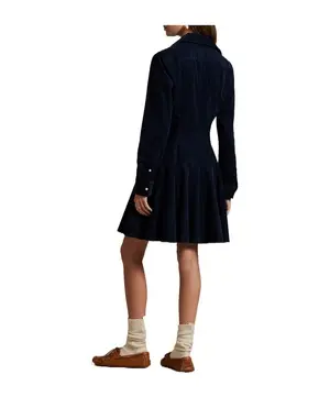 Polo Ralph Lauren Navy Corduroy Shirt Dress With Embroidered Logo