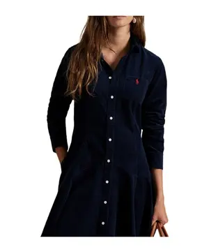 Polo Ralph Lauren Navy Corduroy Shirt Dress With Embroidered Logo
