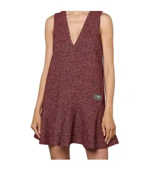 GANNI Plaid V-neck Mini Dress - Brown