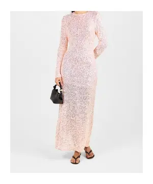 GANNI Sequin Embellished Long Sleeve Maxi Dress With Open Back