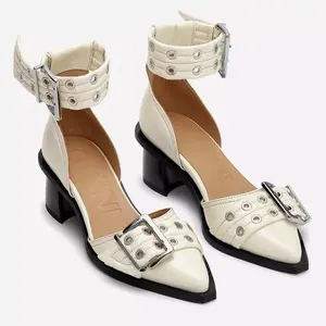 GANNI Block Heel Court Shoes With Buckle Detailing - Nude