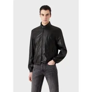 Emporio Armani Textured Leather Bomber Jacket