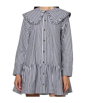 GANNI Long-sleeved Striped Shirt Dress With Ruffled Collar