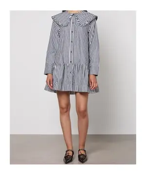 GANNI Long-sleeved Striped Shirt Dress With Ruffled Collar