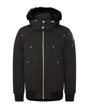 Moose Knuckles Hooded Down Bomber Jacket With Fur Trim
