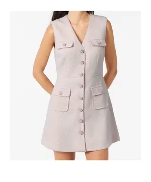 SELF-PORTRAIT Sleeveless V-neck Button-down Buckle Mini Dress