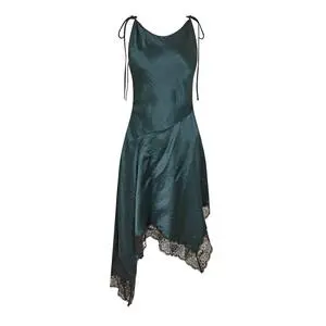 Acne Studios Midi Dress With Asymmetrical Cut And Lace Trims