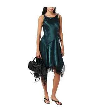 Acne Studios Midi Dress With Asymmetrical Cut And Lace Trims