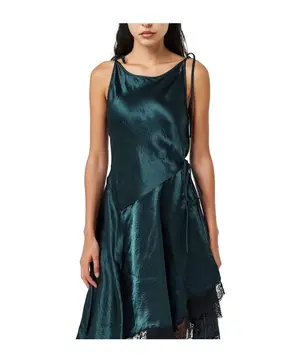 Acne Studios Midi Dress With Asymmetrical Cut And Lace Trims