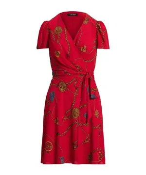 Ralph Lauren Belted Georgette Mini Dress With Nautical Print