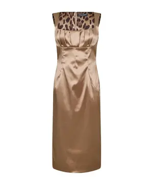 Dolce & Gabbana Sleeveless Leopard Print Detail Ruched Midi Dress