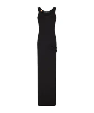 Versace Ruched Maxi Dress With Side Slit - Black