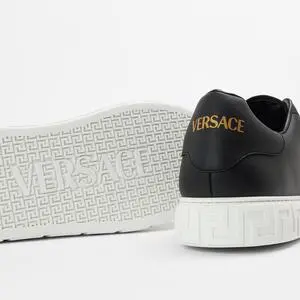 Versace Leather Low-top Sneakers With Greek Key Detail