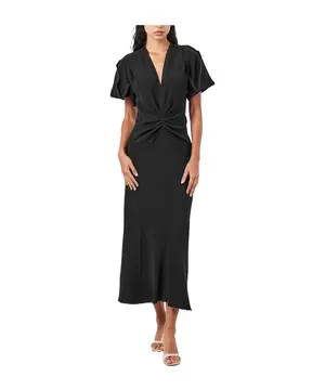 Victoria Beckham Gathered V-neck Midi Dress