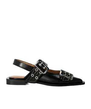 GANNI Feminine Buckle Ballerinas - Black