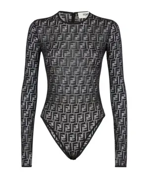 Fendi Monogrammed Lace Bodysuit - Black