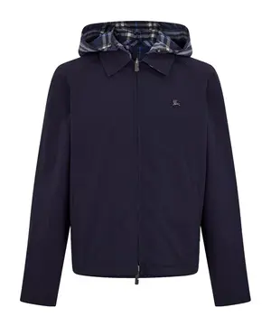 Burberry Spread Collar Hooded Jacket With Plaid Lining