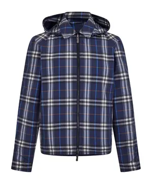 Burberry Spread Collar Hooded Jacket With Plaid Lining