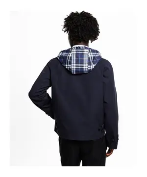 Burberry Spread Collar Hooded Jacket With Plaid Lining