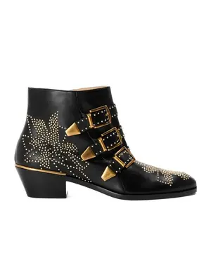 Chloé Susan Side Zipper Ankle Boots With Floral Stud Embellishment