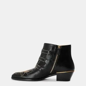 Chloé Susan Side Zipper Ankle Boots With Floral Stud Embellishment