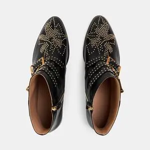 Chloé Susan Side Zipper Ankle Boots With Floral Stud Embellishment