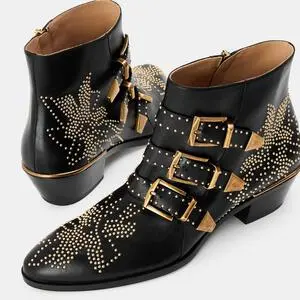 Chloé Susan Side Zipper Ankle Boots With Floral Stud Embellishment