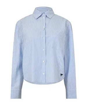 Max Mara Weekend Max Mara Cropped Long Sleeve Striped Shirt Blue