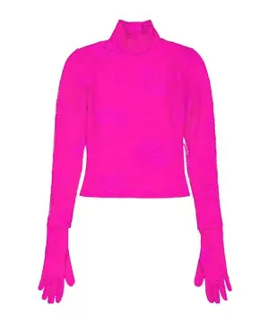 Balenciaga Long-sleeve Printed High Neck Cropped Top
